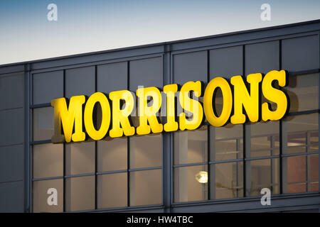 Morrisons supermarket sign / logo Stock Photo - Alamy