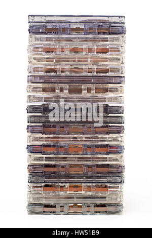 Stack of vintage audio cassettes isolated on white Stock Photo - Alamy