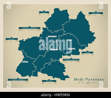 Map of France with the provinces, Midi-Pyrénées is highlighted in ...