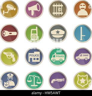 police web icons on color paper stickers for user interface Stock ...