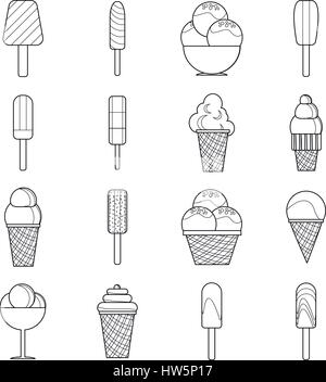 Different ice cream outline icons in set collection for design. Dessert ...
