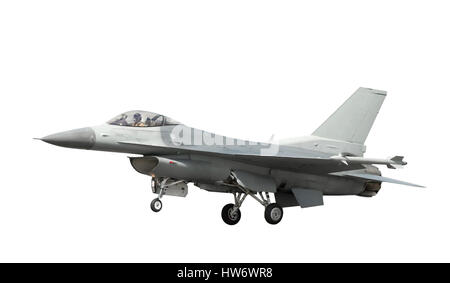 unmarked military jet on landing approach isolated on white Stock Photo ...