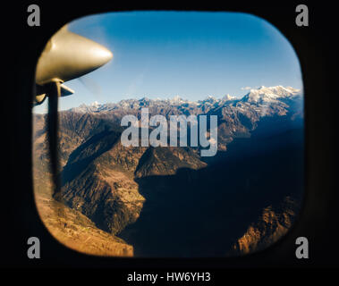 View of the Himalayas from the window seat on the flight from Paro ...