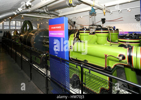 The steam engines that power the opening of the Tower Bridge, a ...