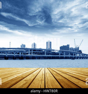 Under the blue sky , platform pier wood beside sea Stock Photo - Alamy