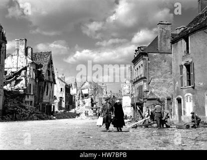 Normandy, France, June 1944. Villages and city in ruins after the Stock ...