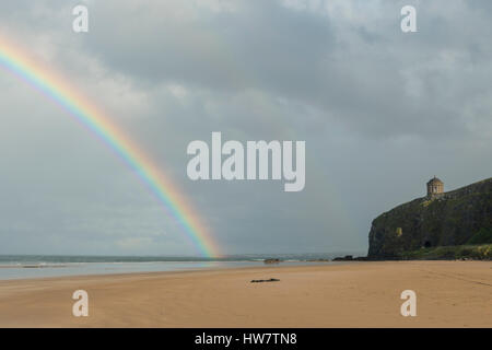 LIMAVADY, NORTHERN IRELAND- OCTOBER 16, 2016: Full rainbow from Benone ...