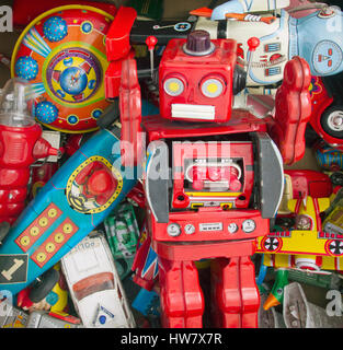 retro big red robot with lots of sparks and fireworks Stock Photo - Alamy