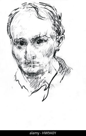 Portrait de Charles Baudelaire (1821 - 1867) , illustration of Ewa KLOS ...