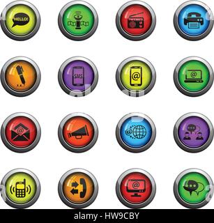 communication icons on color round glass buttons for your design Stock ...