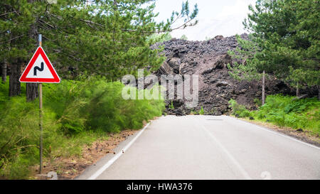 hardened lava flow broken road on slope of Etna Stock Photo - Alamy