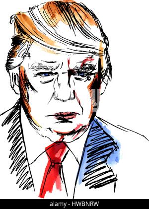 Vector portrait of Donald Trump. Ink, engraving, etching. President of ...