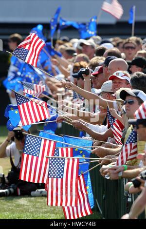 Ryder Cup flags of, USA. , . and Europe during day -1 of the Ryder Cup ...