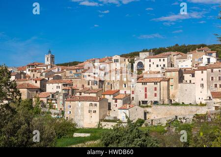 Europe, France, Mons, Var. The perched village of Haut-Var under snow ...