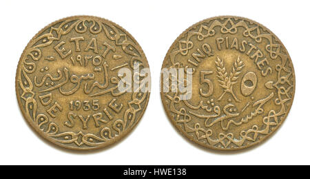 Syrian money background of old coins and banknotes of Livres Liras of ...