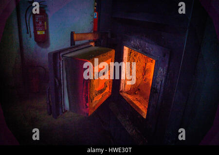automatic biomass boiler FIEDLER, fire chamber Stock Photo - Alamy