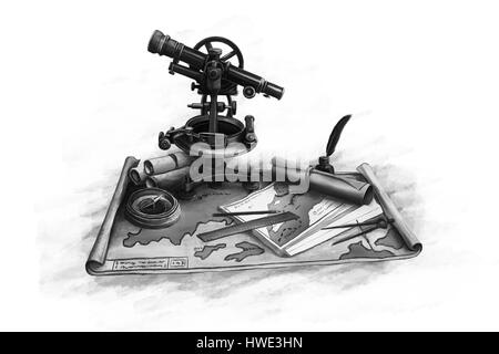 Old navigational instruments. Compass and sextant. 19th-20 th centuries ...