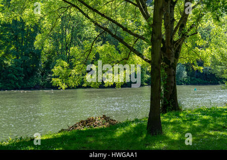 River Ruhr, Essen, Germany. Summer time, people enjoying warm sunny ...