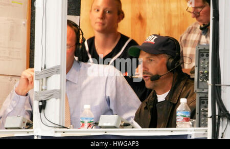Actor Kevin Costner in the ESPN broadcast booth at the Cal State ...