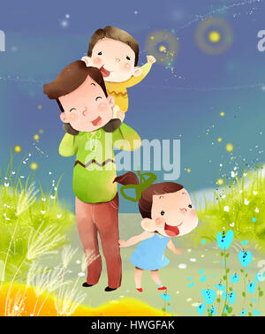 Happy childrens outdoor, brother and sister in park have fun. Boy and girl in park learning to ...