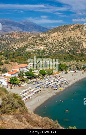 Greece, Crete, Messara bay, Agia Galini, statues of Icarus and Daedalus ...