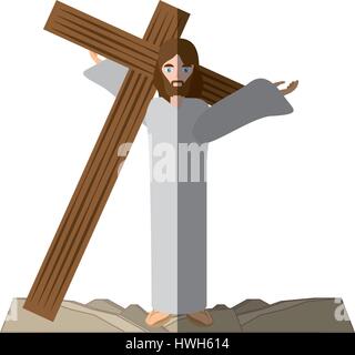 cartoon jesus christ carries cross via crucis Stock Vector Image & Art ...