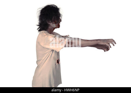 Scary asian male zombie isolated over white background Stock Photo - Alamy