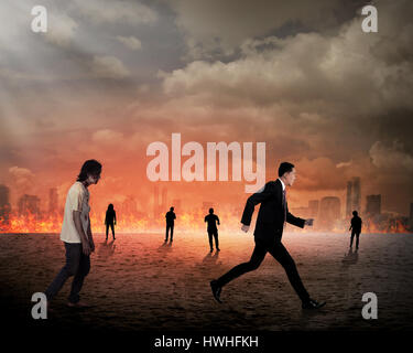 Business man running with zombie. Halloween concept Stock Photo - Alamy