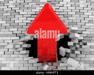 Illustration of arrow breaking through brick wall, concept of success ...