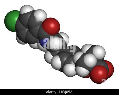 Bezafibrate hyperlipidemia drug molecule (fibrate class). Skeletal ...