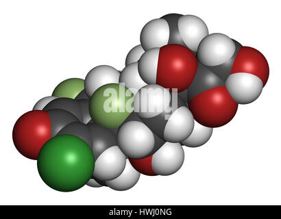 Halometasone topical corticosteroid drug molecule. 3D rendering. Atoms ...