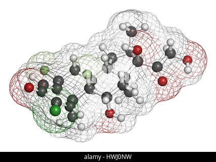 Halometasone topical corticosteroid drug molecule. 3D rendering. Atoms ...