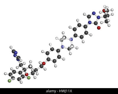 Posaconazole antifungal drug molecule. 3D rendering. Atoms are ...