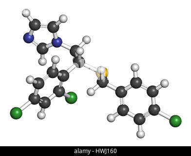 Sulconazole antifungal drug molecule. 3D rendering. Atoms are ...