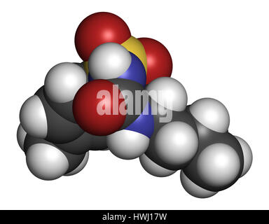 Tolbutamide diabetes drug molecule. 3D rendering. Atoms are represented ...