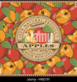 Vintage Red Apple Label On Seamless Pattern Stock Photo - Alamy