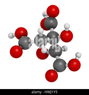 Hydroxycitric acid (HCA, hydroxycitrate) molecule. 3D rendering. Used ...