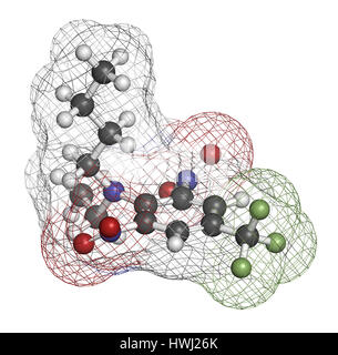Benfluralin herbicide molecule. 3D rendering. Atoms are represented as ...