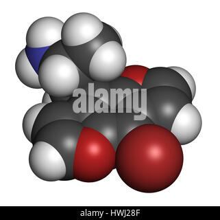 Bromo-dragonFLY hallucinogenic drug, molecular model. Atoms are Stock ...