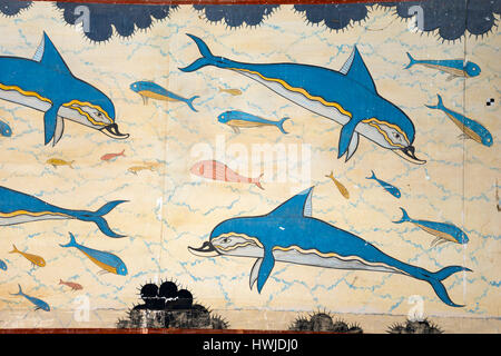 Frescoes, Dolphins wall painting, Palace of the Minoans, Knossos, Crete ...