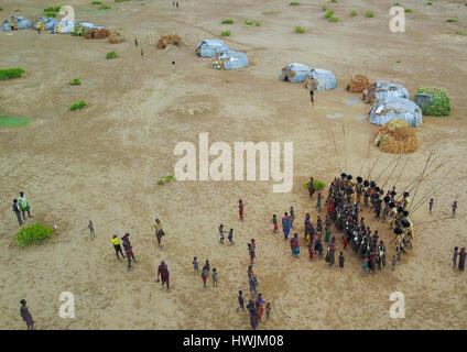 Aerial view of dimi ceremony in the Dassanech tribe to celebrate ...