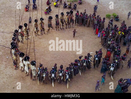 Aerial view of dimi ceremony in the Dassanech tribe to celebrate ...