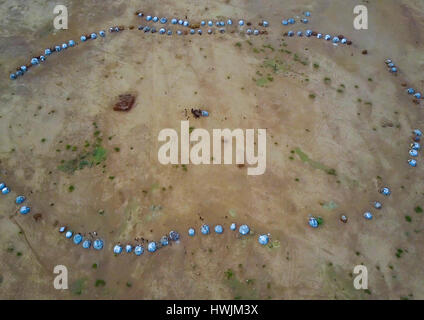 Aerial view of dimi ceremony in the Dassanech tribe to celebrate ...