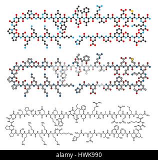 Lixisenatide diabetes drug molecule. Stylized skeletal formula ...