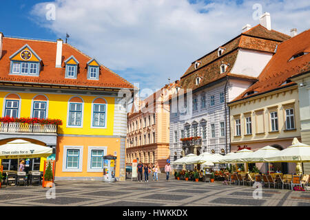 Sibiu, Romania - July 19, 2014: Old Town Square in the historical ...