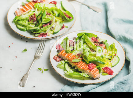 Spring fresh salad with blood orange, lettuce, spinach and sesame seeds ...