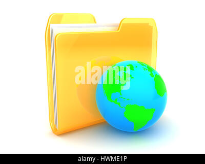 3d illustration of folder icon with earth globe,over white background ...