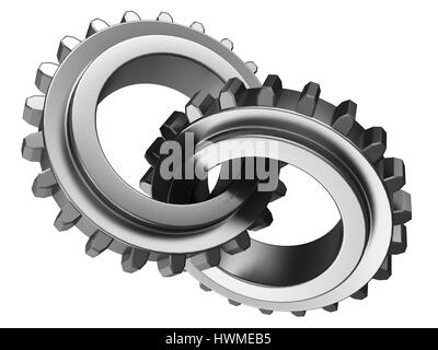 3d illustration of two gear wheels system with dollar and euro signs ...