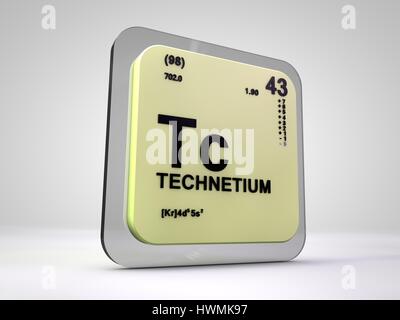 Technetium Tc chemical element sign. 3D rendering isolated on white ...