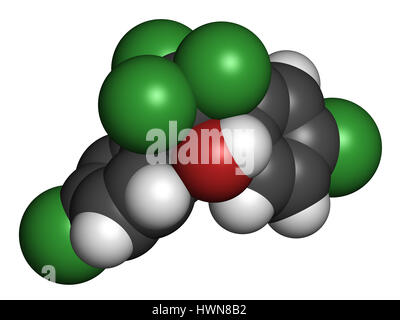 Dicofol organochlorine pesticide molecule. 3D rendering. Atoms are ...